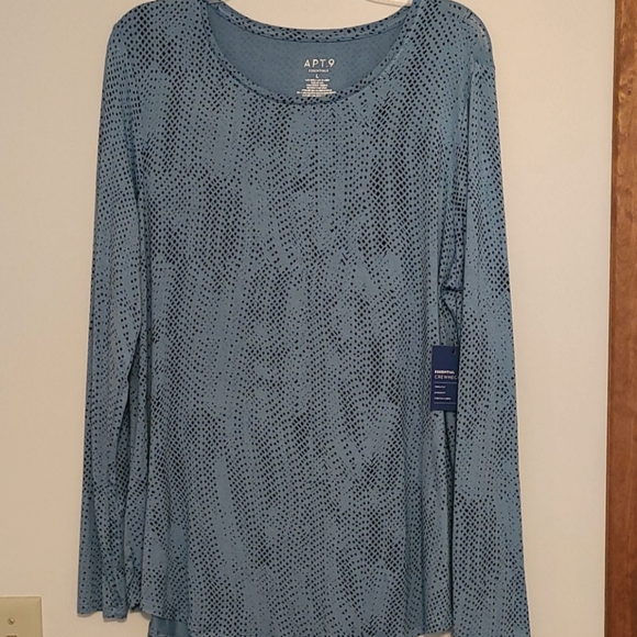 Apt 9. | Tops | Nwt Apt 9 Blue With Black Dots Long Sleeve Blouse Sz L ...